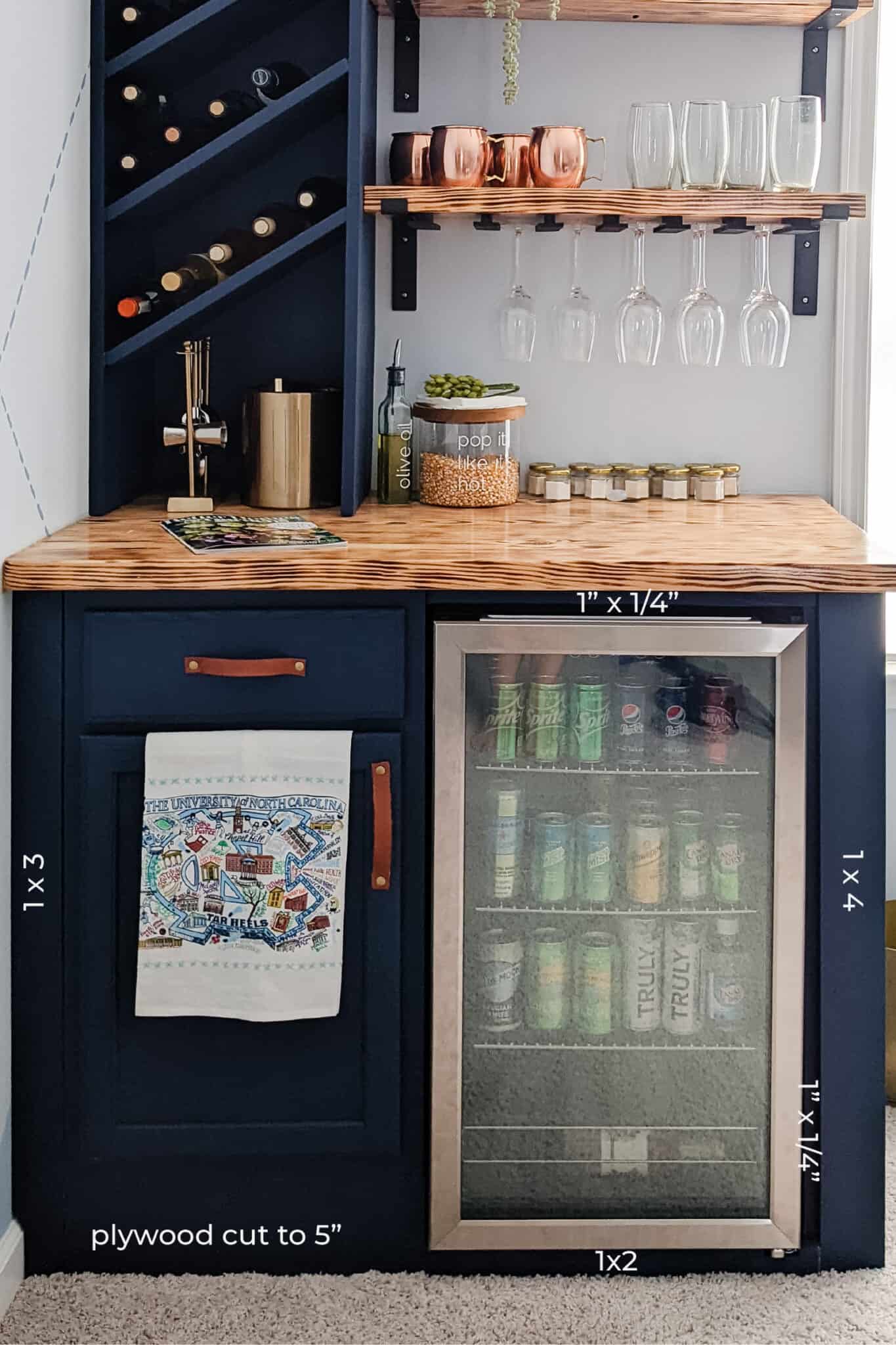 DIY Built-In Bar with Mini Fridge - Pine and Poplar